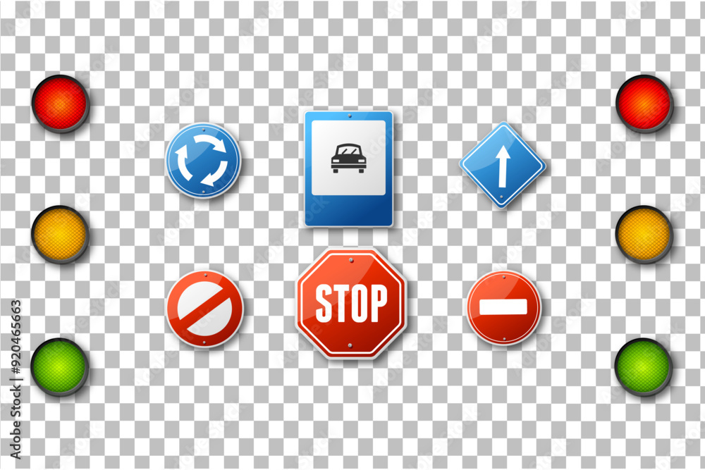 Traffic signals and Road signs isolated on transparent background ...