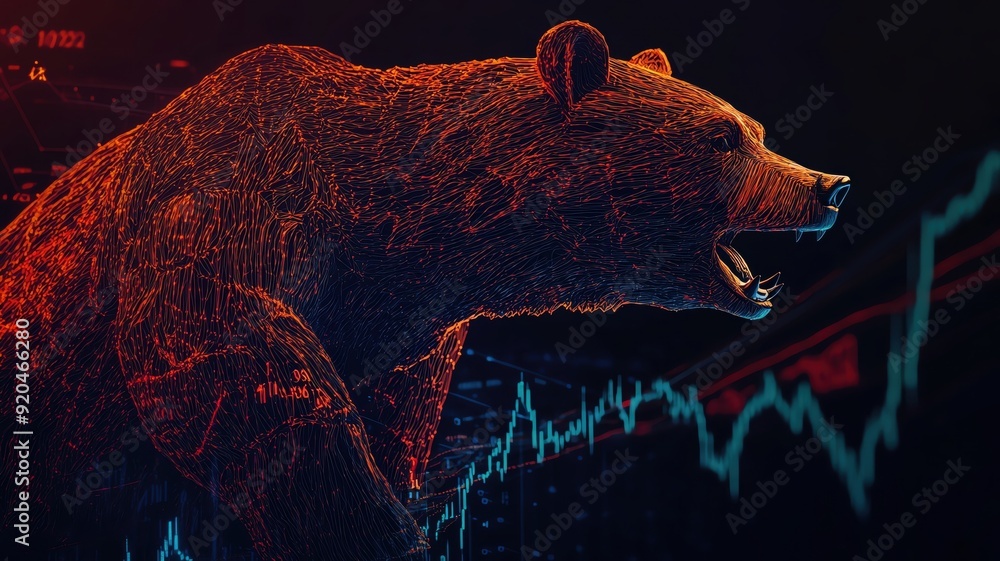 Bearish market visualized through a resilient bear, representing the ...
