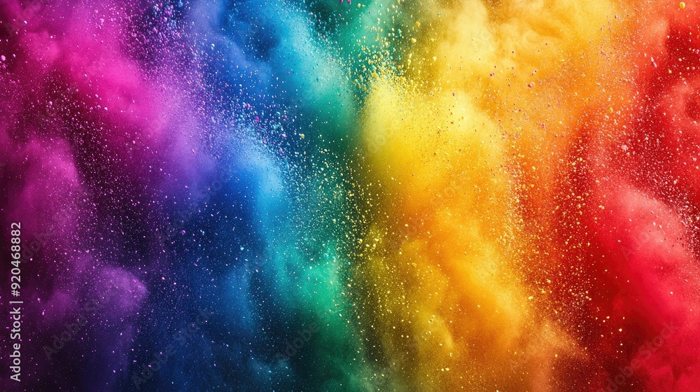 Rainbow colors in an explosive powder splash against a single color ...
