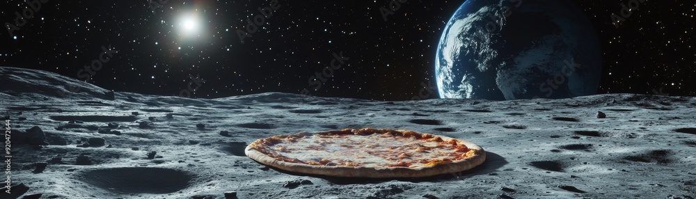 Lunar Pizza Delight: Realistic Pizza Floating in Space with Earth in ...