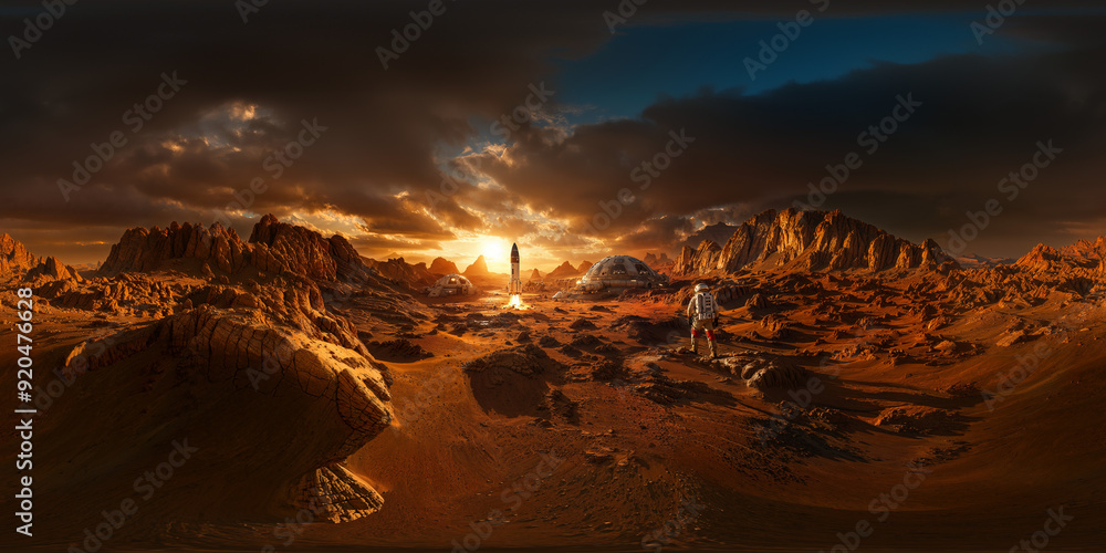 SpaceX rocket landing on Mars v1 8K VR, 360 degree space background ...