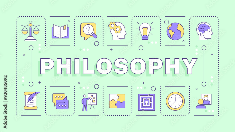 Philosophy light green word concept. School subject. Critical thinking ...