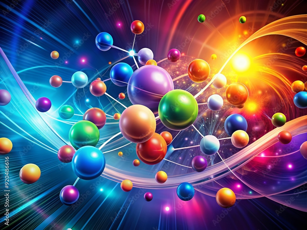 Vibrant colored atoms and molecules swirl in a mesmerizing dance ...
