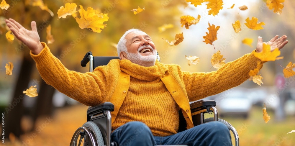 An old disabled man on a wheelchair smiling - diversity and inclusion ...