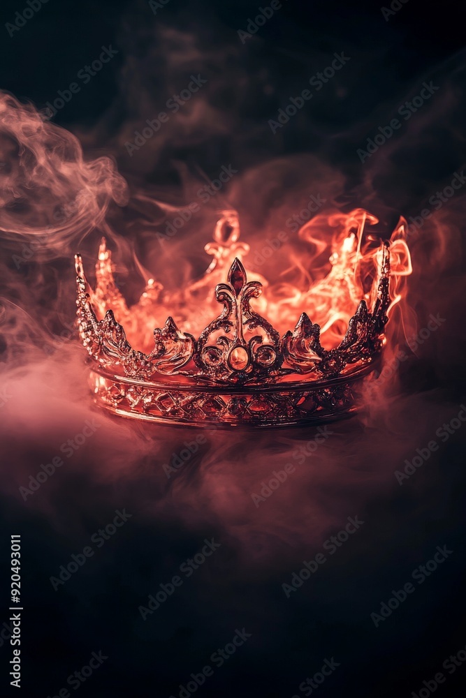 An image of fire, flames, smoke and embers on a king's crown. A ...