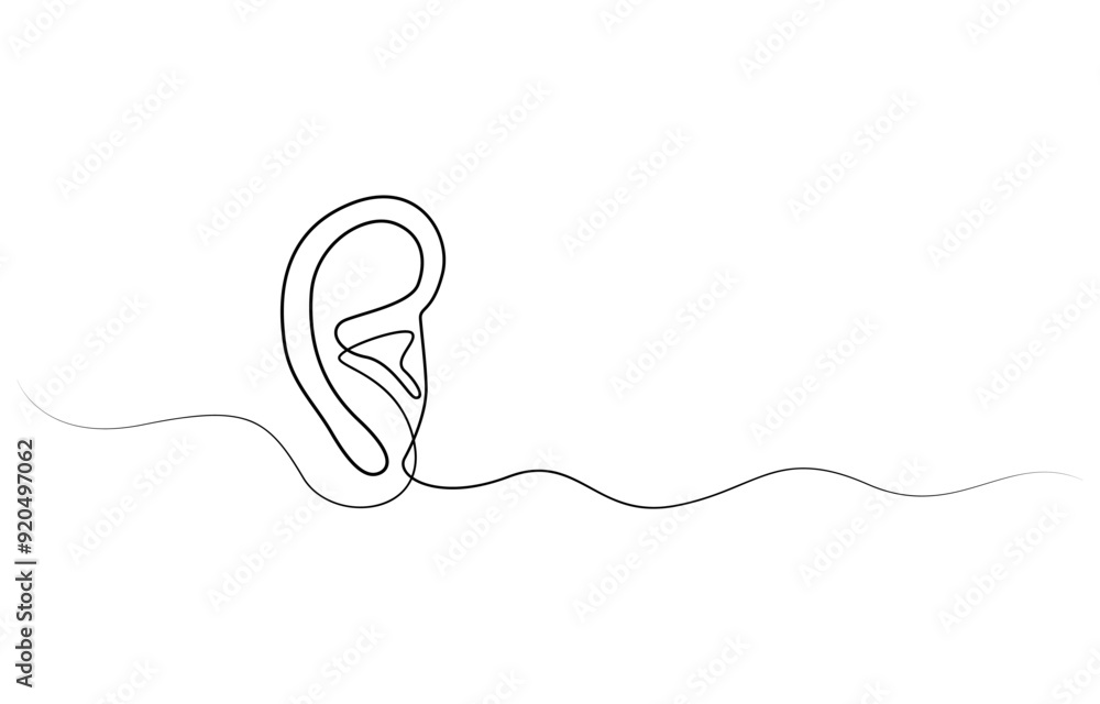 Continuous one line drawing of human ear. One line of human ear. Body parts concept continuous ...