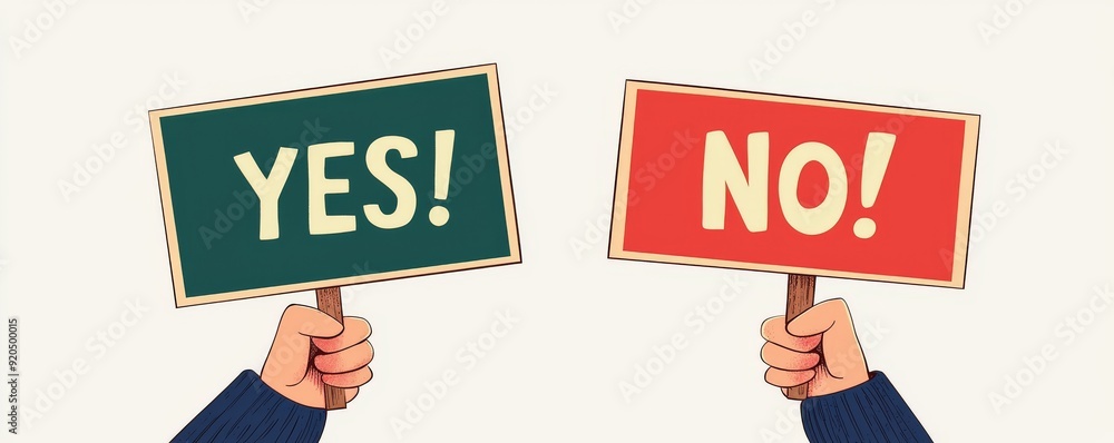 Hands holding signs with yes and no messages for decision-making and ...
