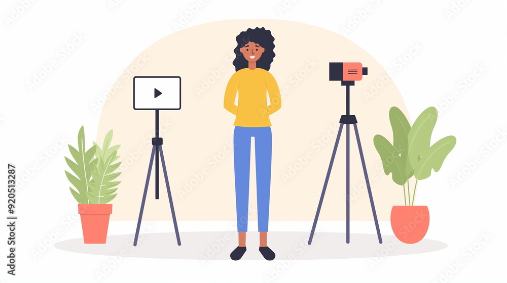 Online Influencer Recording Video At Stylish Home With Equipment And ...