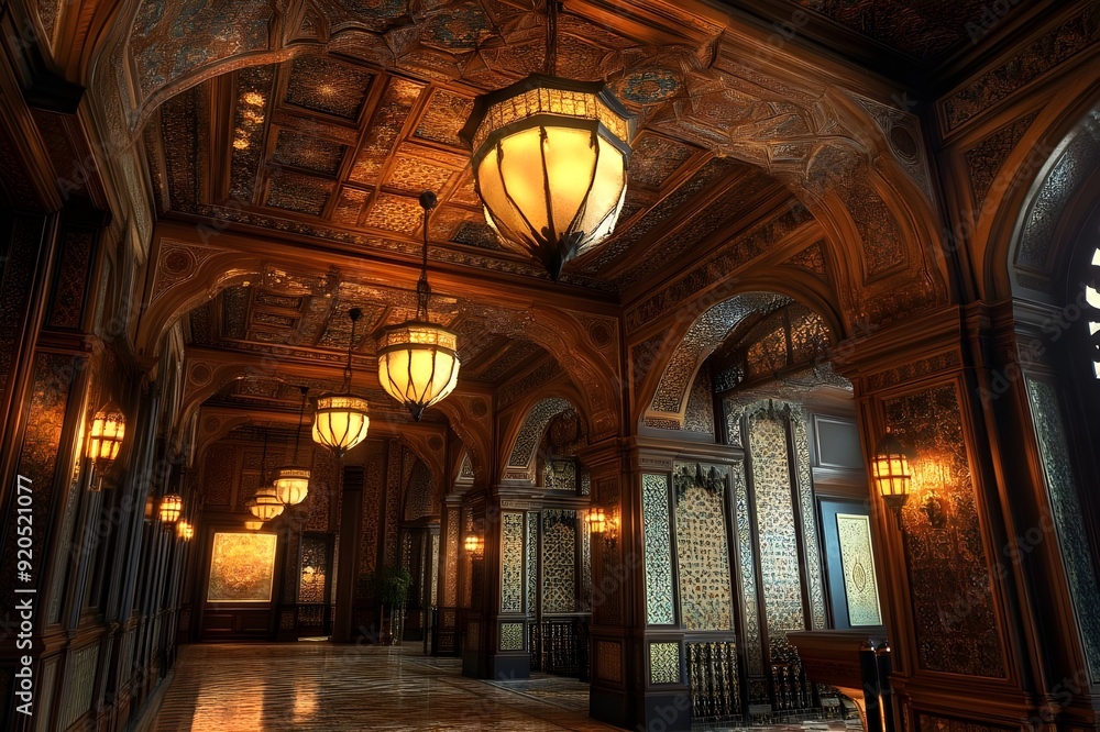 islamic interior architecture with beautifully carved wooden panels and ...