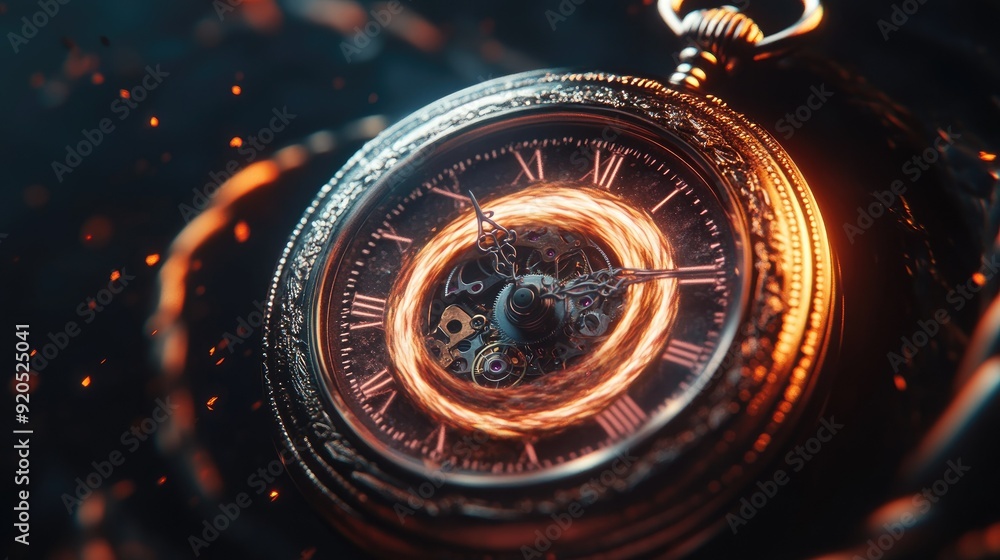 A vintage pocket watch with its face spiraling into a vortex ...