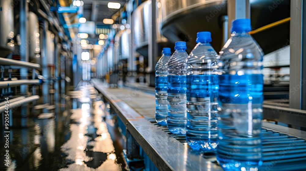 Production of clean water at the plant in plastic bottles Stock ...