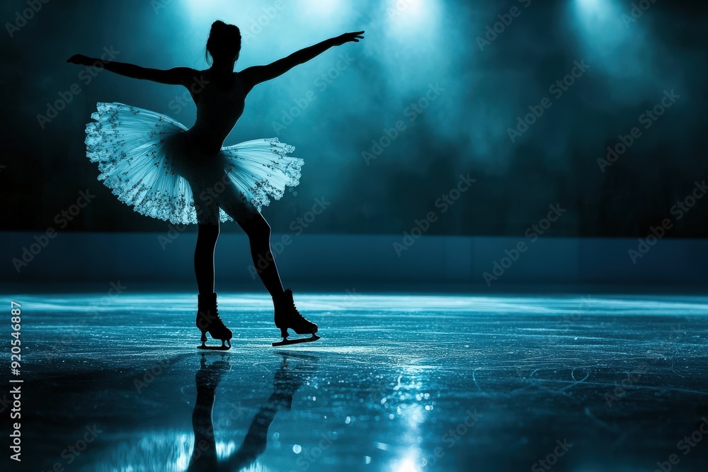 A ballerina ice skater, wearing a flowing tutu, strikes a poised and ...
