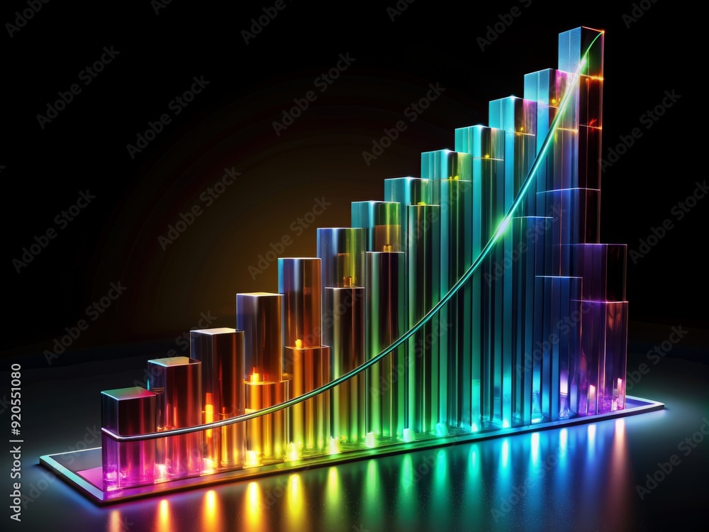 Vibrant 3D data lines graph on sleek black background, accentuated by ...