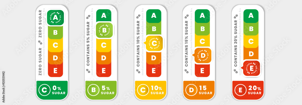 Nutri grade food score emblem sign label vertical infographic 5-colour ...