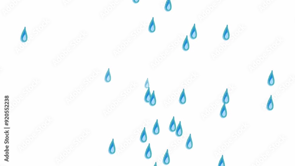 2d rain animation on white screen. Animated display of raindrops. Rain ...