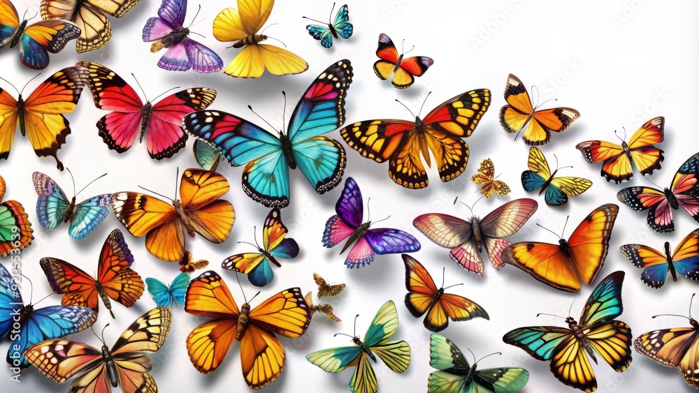 Vibrant, colorful butterflies of various species, including monarchs ...