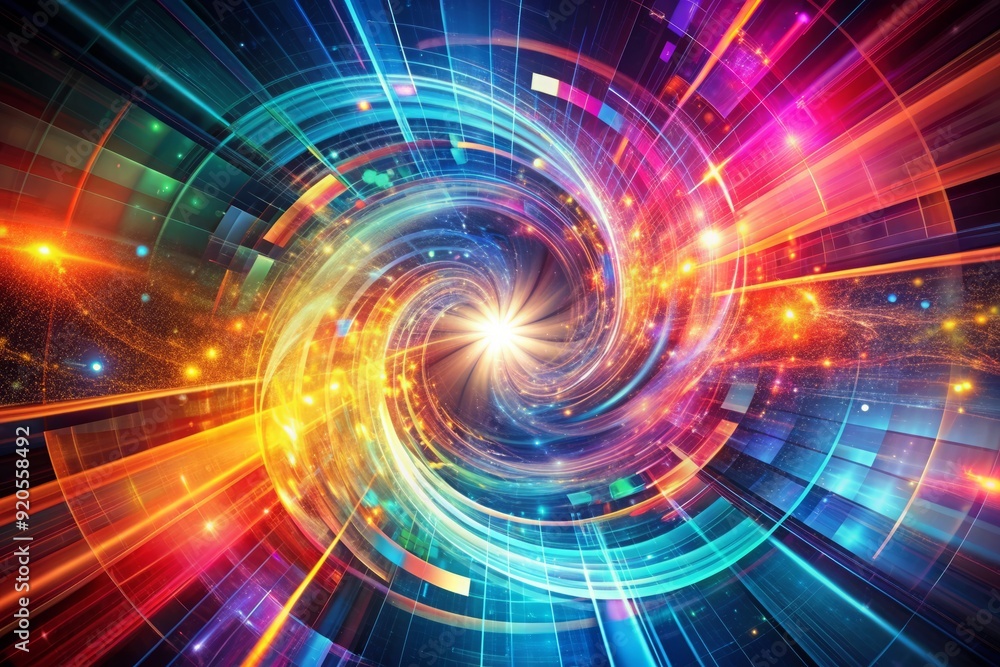 Vibrant, living digital entity with swirling patterns of pixels and ...