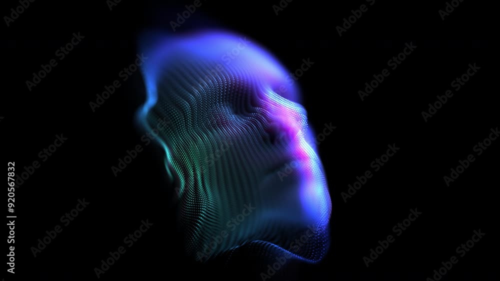Wave motion of glowing lines on the surface of 3D digital human face ...