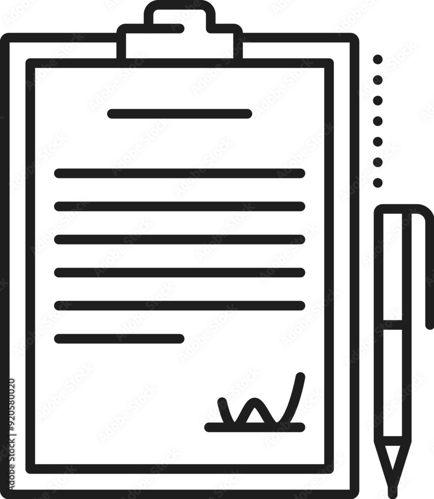 Contract line icon, depicts a simplified document with signature lines ...