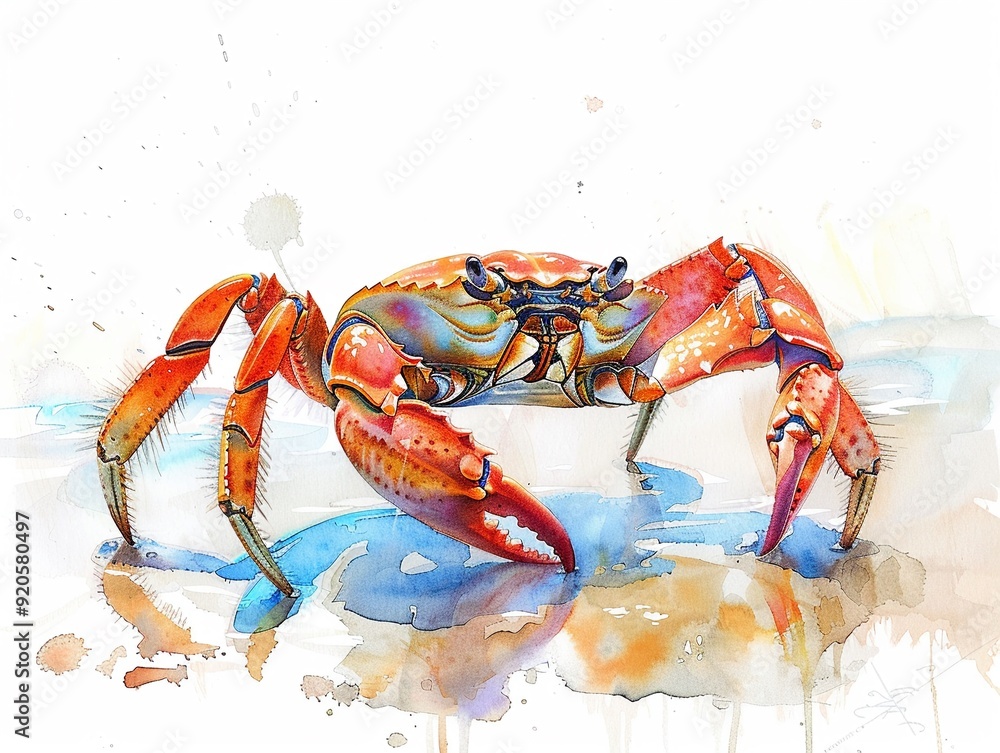 Crab clipart scuttling along the shoreline,Clipart, watercolor ...