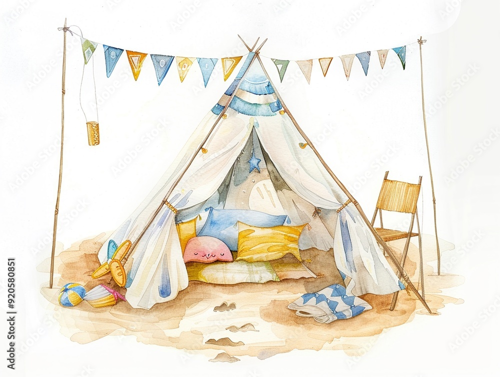 Beach tent clipart providing shelter from the sun,Clipart, watercolor ...