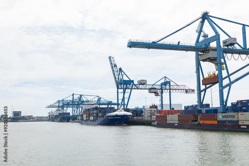 Rotterdam Netherlands - July 9, 2024: Cargo terminal at the freight and ...
