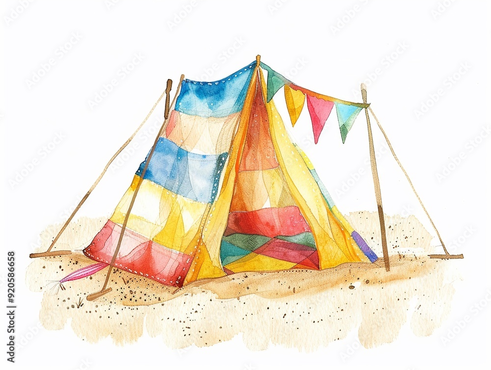 Beach tent clipart providing shelter,Clipart, watercolor illustration ...