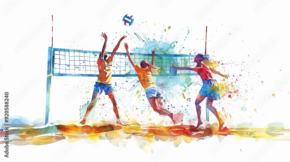 Beach volleyball clipart midspike action,Clipart, watercolor ...