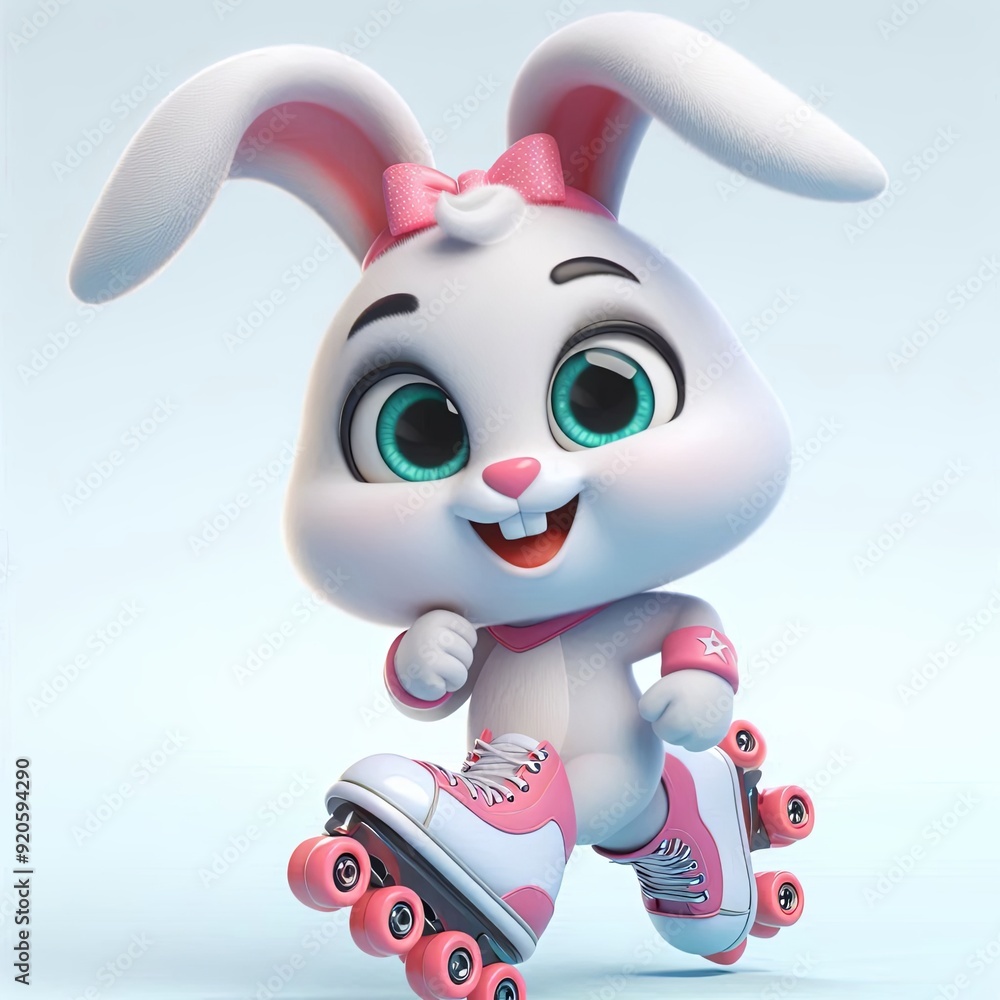 Cute Energetic bunny with roller skates character 3d, Generative aI ...