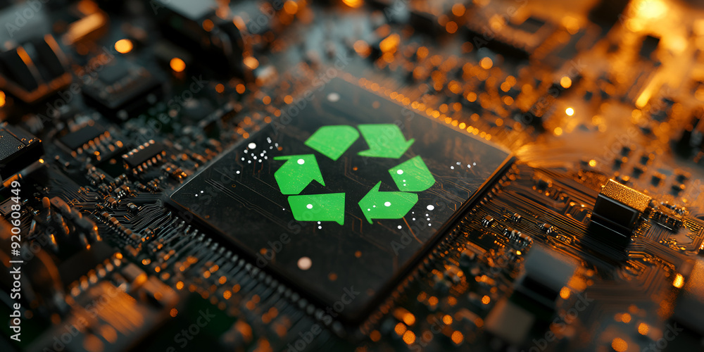 Recycling Symbol on Circuit Board: A Modern Eco-Friendly Technology ...