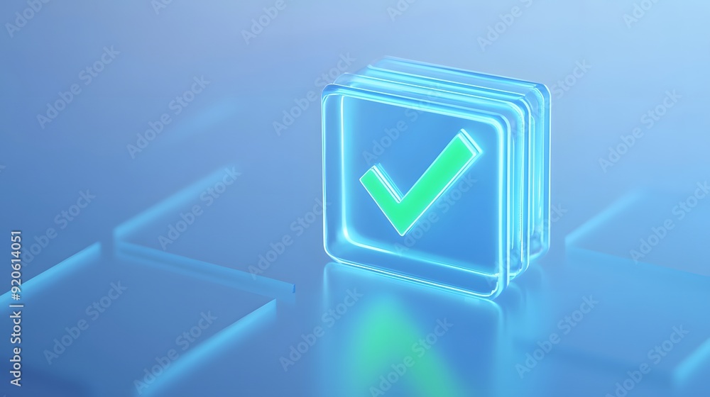 Futuristic checkmark icon in blue, symbolizing approval, verification ...