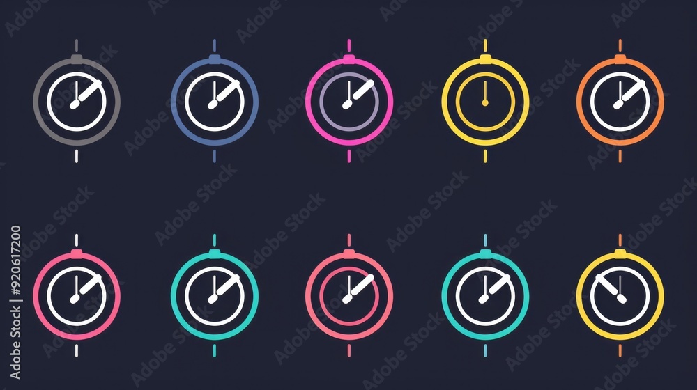 Timer icon set with end of timer illustrations in linear, silhouette ...