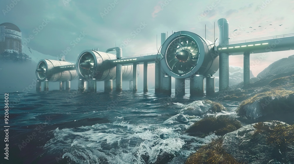 hydroelectric power is renewable green energy powered by turbines and ...