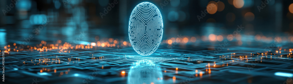 Digital fingerprint, A luminous holographic fingerprint icon projects ...