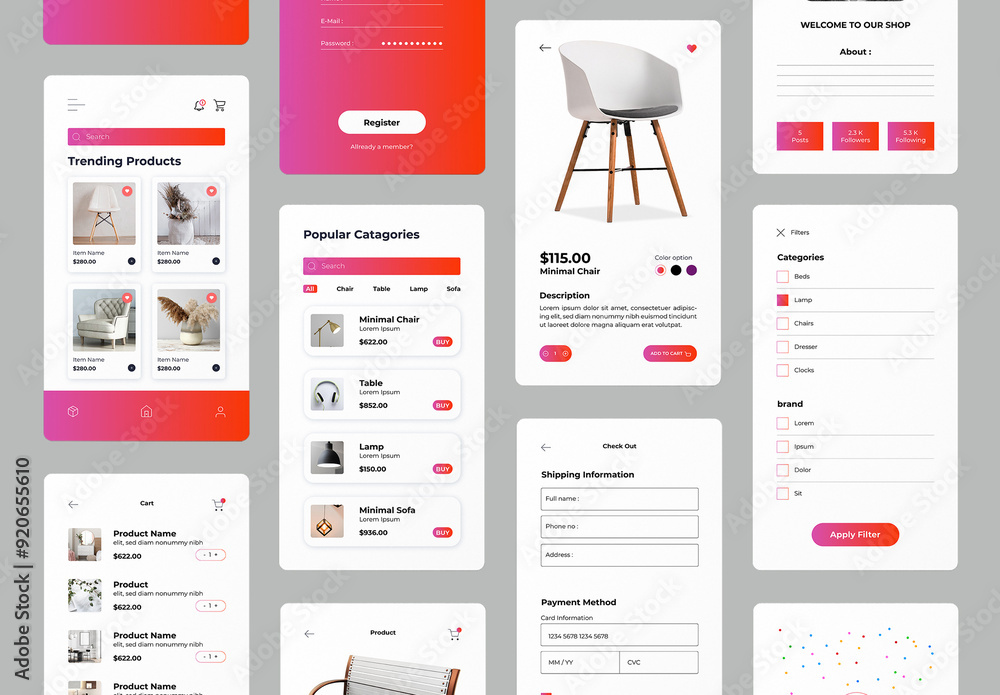Interior Design Mobile App UI Stock Template | Adobe Stock
