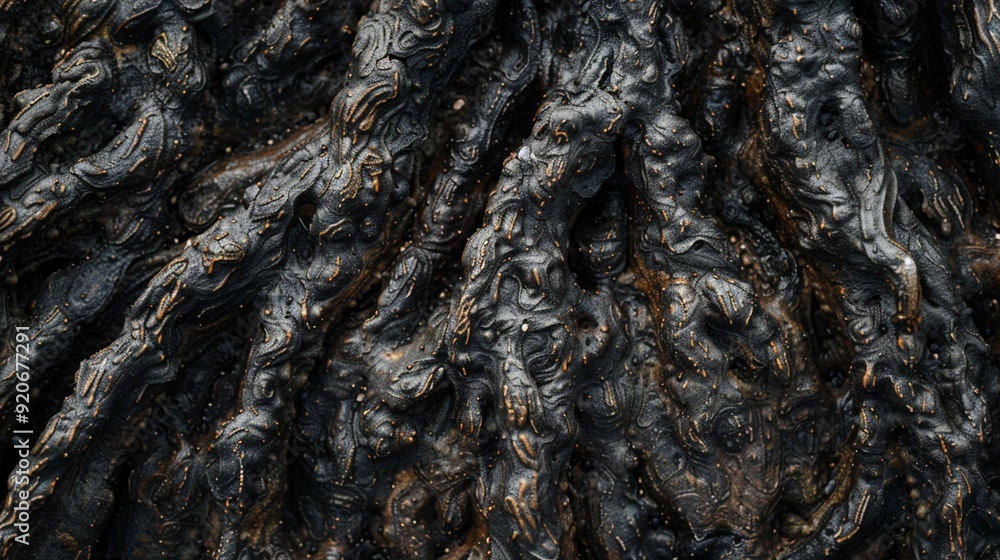 Extreme close-up shots of the textured bark and roots of mangrove trees ...