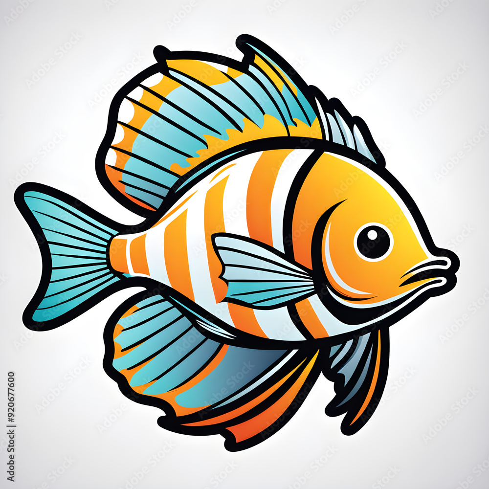 Tropical fish drawing, cute outline fish sketch, coloring page marine ...