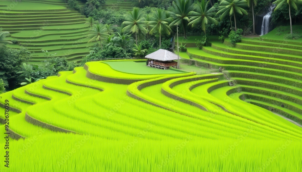 Lush Green Rice Terraces in the Philippines. Stock Illustration | Adobe ...