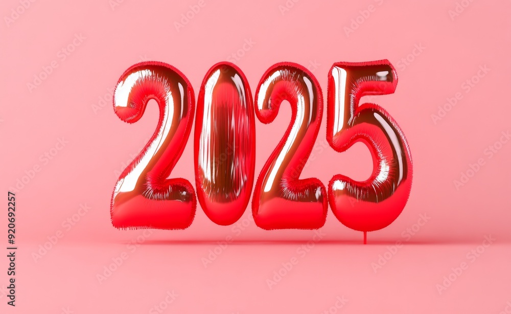 2025 Typography design. 3D render of 2025. New Year celebration. Red ...