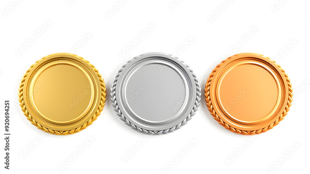 Award golden, silver and bronze blank medals 3d vector realistic ...