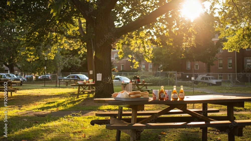 Setting up a picnic table at a neighborhood park for a community ...