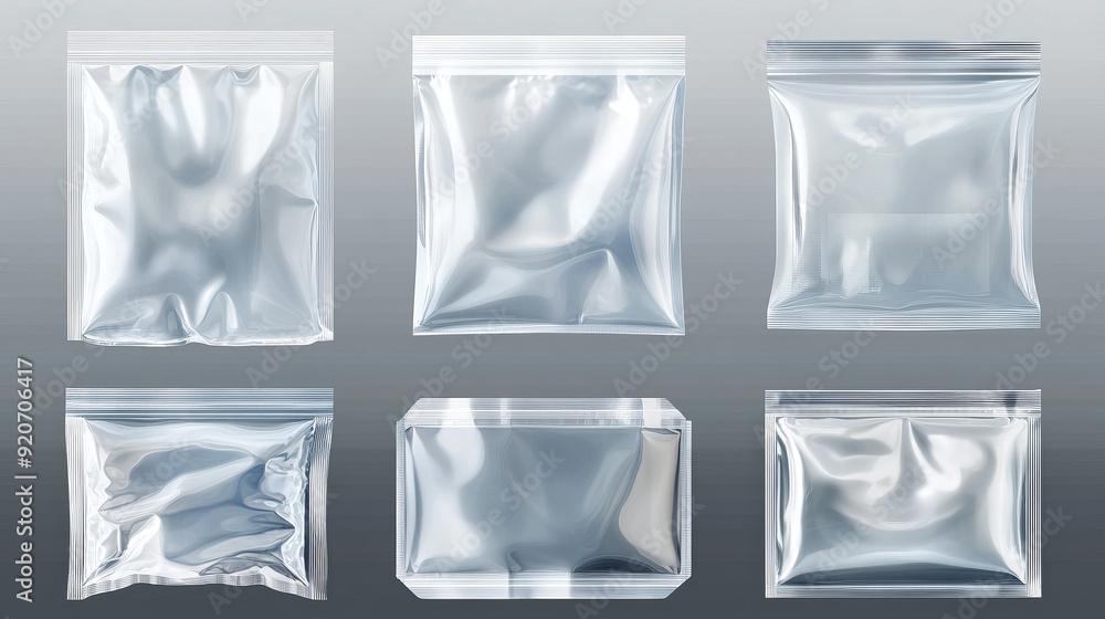 A realistic 3D vector illustration set of plastic ziplock bags ...