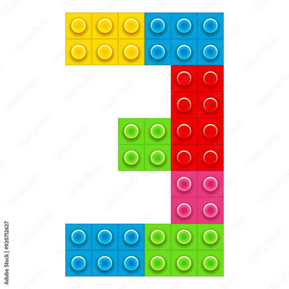 Colorful toy bricks building blocks numbers from 0 zero to 9 nine, flat ...