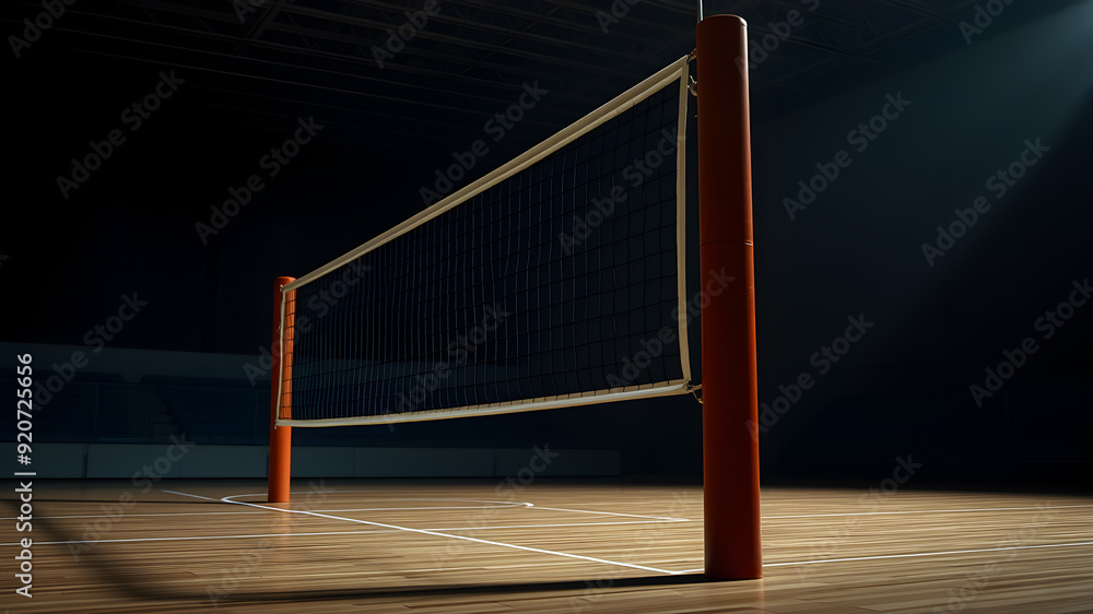Sports theme, indoor volleyball court, angled view of detailed ...