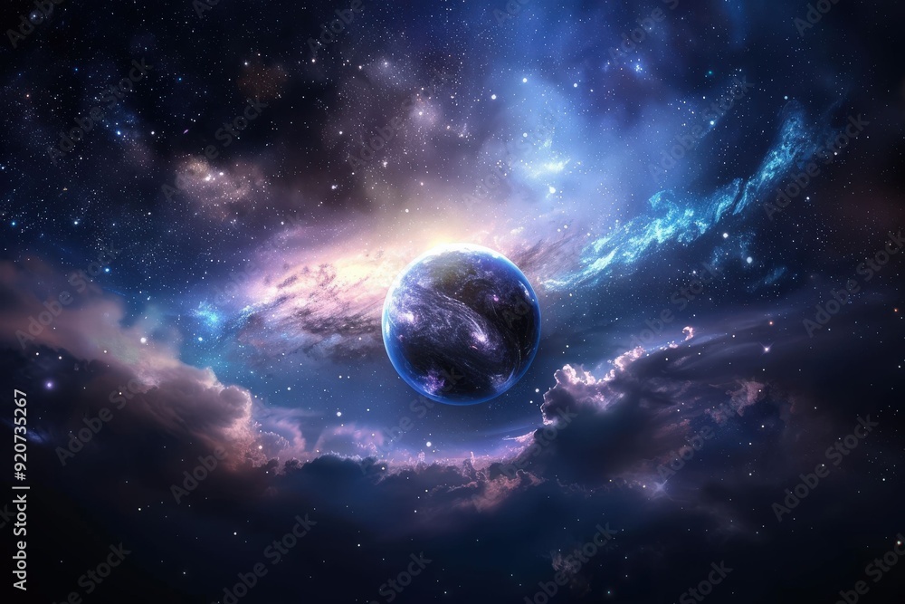 depiction of a far-off planet shining in the cosmos. Beautiful simple ...