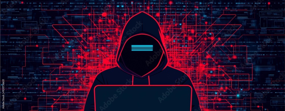 Data theft by hacker flat design illustration of complex network ...