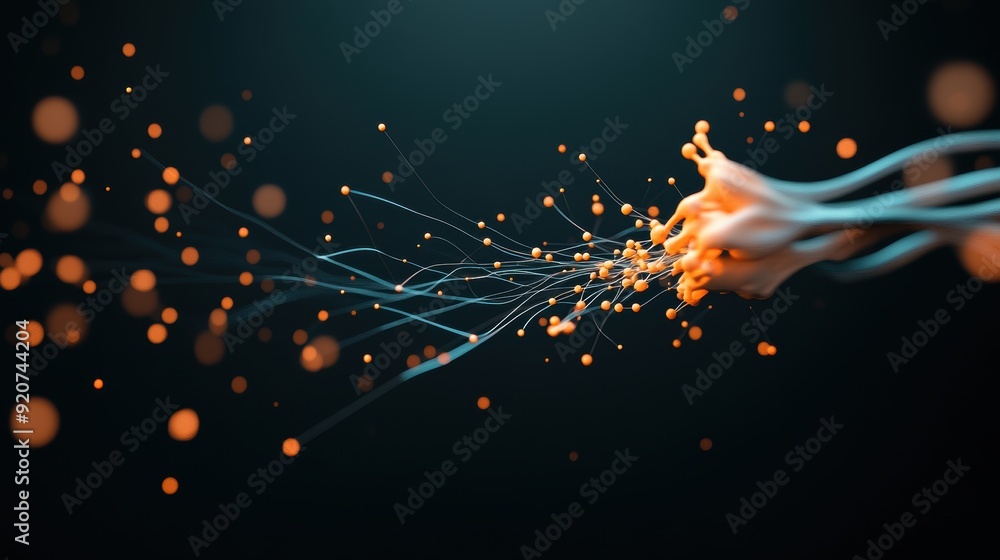 Abstract visualization of a complex network topology with interconnected nodes and lines ...