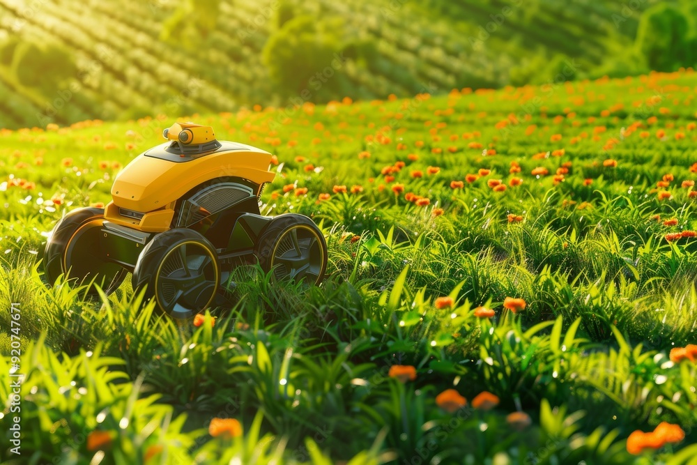 Timelapse Aerial - Top down shot of robotic lawn mower mowing the lawn ...