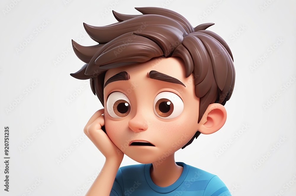 Confused puzzled cartoon character young boy scratching his head in 3D ...