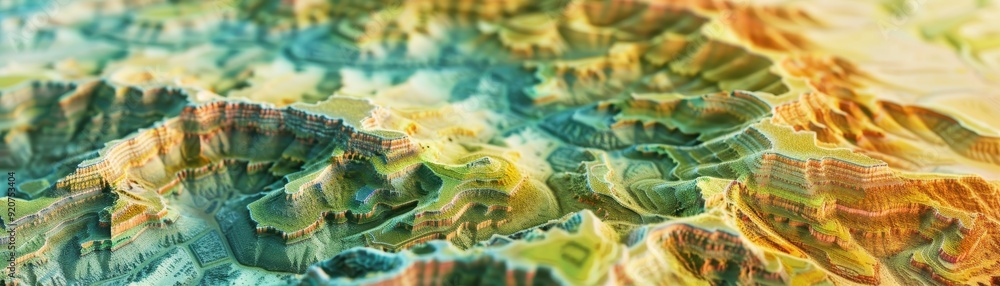 Colorful 3D topographic map showcasing detailed terrain with vibrant ...